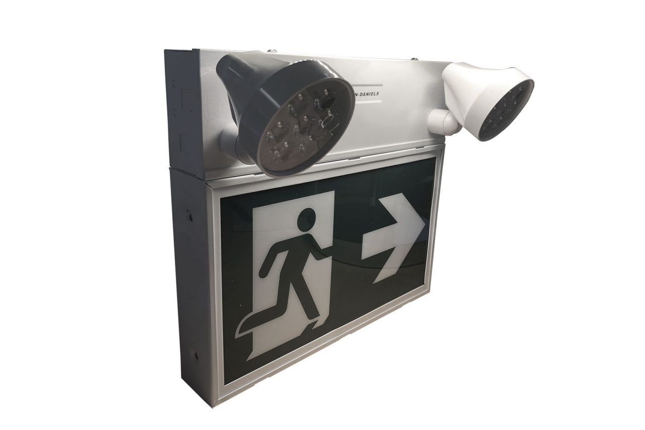 EC302WHM-A13-BB-GU-10RC - LED Running Man Exit Sign with Combo Heads ...